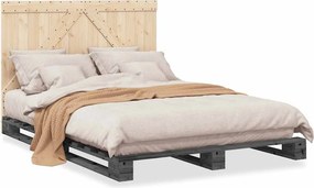 Rám postele s čelem šedý 140 x 200 cm masivní borové dřevo 3281564