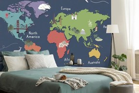 Samolepící tapeta mapa světa s dominantami - 450x300 cm