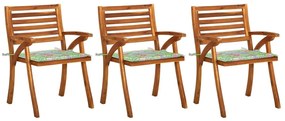 Zahradní jídelní židle s poduškami 3 ks masivní akáciové dřevo,  3060817
