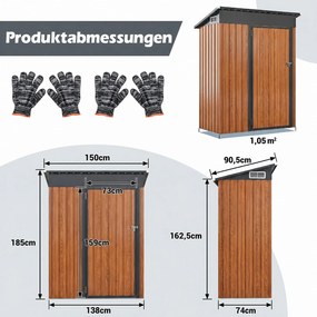 Costway Zahradní přístřešek kovový 1,5 m³ kůlna na nářadí s pultovou střechou