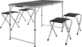Outsunny 5-dílná kempingová sada skládacího stolu s židlemi, včetně 1 výškově nastavitelného stolu s otvorem na slunečník 120x60x55-70 cm a 4 skládací