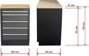 Dílenská skříňka s dřevěnou pracovní deskou | 5 šuplíků | 680x465x950 mm Matabro SET-CA01060
