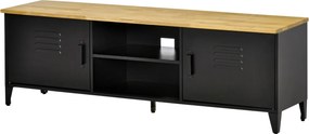 HOMCOM TV Stojan pro televizory do 55'' s 2 skříňkami, nastavitelné nohy, černý kovový rám, přírodní dřevěný vršek, 150 x 40 x 50 cm