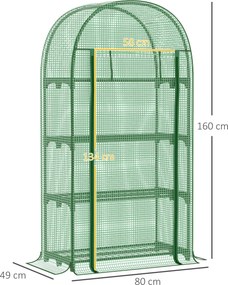 Outsunny Mini Skleník na Balkon s 4 Policemi, Mini Skleník, Zeleninový Skleník, Růstový Dům, Studený Rám, Kov, Zelený, 80 x 49 x 160 cm