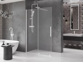 Mexen Velar, sprchová zástěna s posuvnými dveřmi Walk-in 140 x 200 cm, 8mm sklo námraza, bílá matná, 871-140-000-33-20