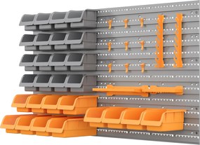DURHAND 44-dílný organizér na nářadí na zeď 95x54 cm s 28 stohovatelnými boxy a různými háčky šedý a oranžový | Aosom