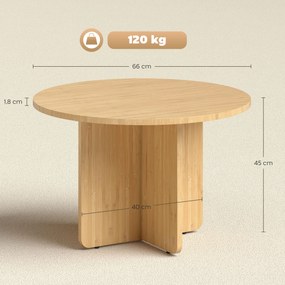 HOMCOM kulatý bambusový konferenční stolek Ø66 cm – moderní stolek s křížovou podnoží, nosnost 120 kg, přírodní