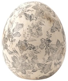 Dekorace vintage vejce se šedými květy Mell French L - Ø 14*16 cm