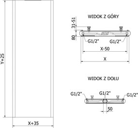 Mexen Flat VR20S deskový radiátor 2000 x 500 mm, spodní střední připojení, 1181 W, bílý - W6VR20S-200-050-00