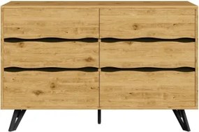 Aosom Moderní komoda se 6 zásuvkami, kovové nohy, hodně úložného prostoru, 120 x 40 x 75,5 cm, přírodní barva