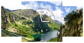 Gario Obraz s hodinami Mořské oko v Tatrách - 3 dílný Rozměry: 90 x 70 cm