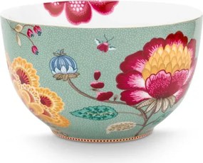 Pip Studio Blooming Tales miska Ø23 cm, modrá (Velká květinová miska z tenkostěnného porcelánu, perfektní pro podávání slaných delikates nebo salatu)