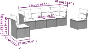 6dílná zahradní sedací souprava s poduškami černá polyratan 3249204