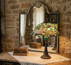 Stolní lampa Tiffany s tyrkysovým stínidlem Waterlily - Ø 47*60 cm
