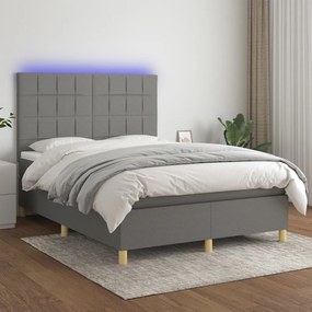 Box spring postel s matrací a LED tmavě šedá 140x200 cm textil 3135438