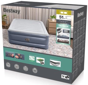 BESTWAY TriTech Queen Nafukovací postel s vestavěnou pumpou, 203 x 152 x 51 cm 6713I