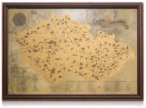 Stírací turistická mapa ČR - 60x90cm - zlatá + rám tmavě hnědý