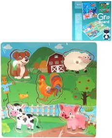 Dřevěné vkládací puzzle na desce s úchyty / Vkládací puzzle / 5 dílků