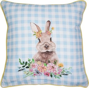 Modrý károvaný polštář s králíčkem Rabbio - 45*45*15cm