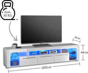 Televizní stolek Turyn 02 200 cm bílý lesk