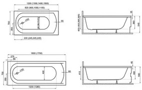 NIKIDO - P Akrylátová vana CLASSIC 120x70, 130x70, 140x70, 150x70, 160x70, 170x70 Velikost: 120x70