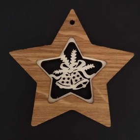 AMADEA Dřevěná ozdoba z masivu s vkladem - hvězda se zvonky 8 cm