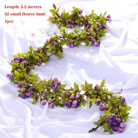 Umělá květina - pnoucí růže (220 cm, 42 poupat) Barva: fialová 18