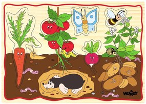 WOODY DŘEVO Baby puzzle vkládací na desce s úchyty 8 dílků různé druhy 90252