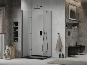 Mexen Lima, sprchový kout se skládacími dveřmi 100 (dveře) x 80 (stěna) cm, 6mm čiré sklo, černý profil + slim sprchová vanička černá s černým sifonem, 856-100-080-70-00-4070B