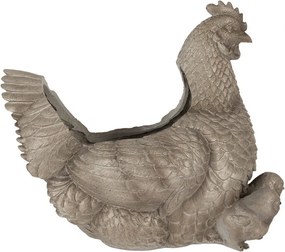 Šedý květináč ve tvaru slepice s kuřátky - 46*30*38 cm