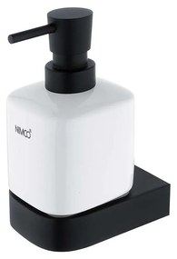 Nimco Nikau - Dávkovač mýdla keramický s držákem, 320 ml, bílá/černý mat NKC 30031K-T-90