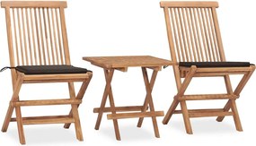 3dílný skládací zahradní jídelní set s poduškou masivní teak 3063206