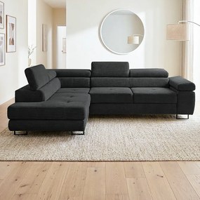 Sedací souprava GREIZ | 203x275 cm | levá | rozkládací + úložný prostor | lincol 100D černá | 3D manšestr