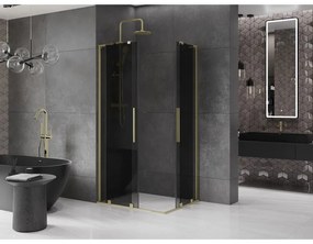 Mexen Velar L Duo, sprchový kout s posuvnými dveřmi 90 x 80 cm, 8mm šedé sklo, zlatá matná, 871-090-080-02-43-55
