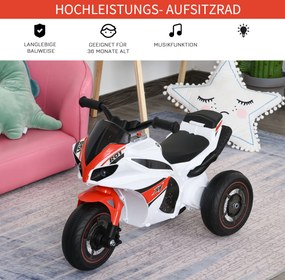 HOMCOM Dětská motorka s hudbou pro děti od 18 do 36 měsíců, bílá, 74x39x48 cm, stabilní a bezpečná pro batolata | Aosom.de