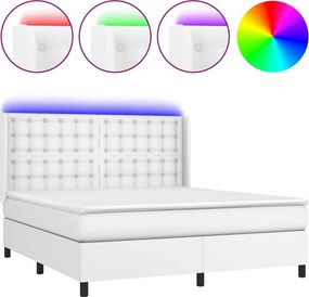 Box spring postel s matrací a LED bílá 180x200 cm umělá kůže 3139398