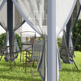 Outsunny skládací pavilon 4 x 4 m Šestiúhelníkový design Sítě proti hmyzu, voděodolná ventilační střecha pro grilovací párty Šedá+Bílá