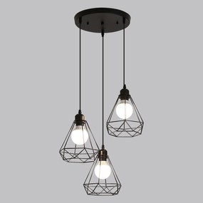 Żyrandol Lampa Sufitowa Wisząca 3xE27 Czarna Retro Loft do Kuchni
