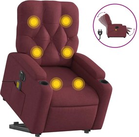 Elektrické zvedací masážní polohovací křeslo vínové textil 3204749