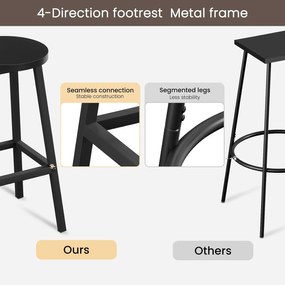 WOLTU barové židle – sada 2 ks, kovový rám, kulatý sedák, s opěrkou na nohy, černé