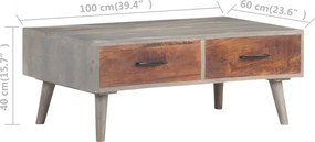 Konferenční stolek šedý 100x60x40 cm masivní hrubý mangovník 321808
