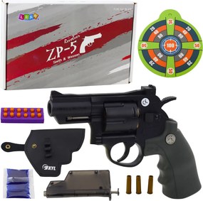 LEAN Toys Revolver ZP-5 s pěnovými náboji a vodními hydrogelovými kuličkami, terč, pouzdro