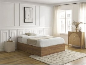 Hnědá dvoulůžková postel z dřevotřísky v dekoru břízy s úložným prostorem/bez čela s roštem 140x190 cm Mara – Bobochic Paris