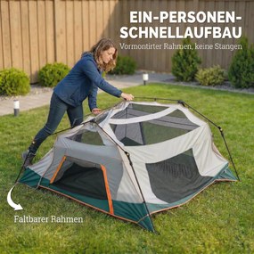 Outsunny rodinný stan pro 4–6 osob — voděodolný 3000 mm, odnímatelný vršek pro pozorování hvězd, UV30+ — zelený