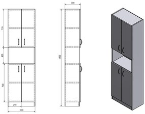 Aqualine, SIMPLEX ECO vysoká skříňka 50x180x30cm, SIME520