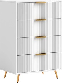 HOMCOM Skříňka se 4 zásuvkami – Moderní komoda s vlnitým designem, bezpečnostní systém proti převrácení, 60x40x90 cm, bílá | Aosom