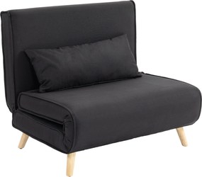 HOMCOM Jednolůžková Rozkládací Pohovka se Skandinávským Designem, Snímatelný Potah, Nastavitelný Záhlavník, 25D Pěna, Vzhled Lnu, Borovicové Dřevo, Če