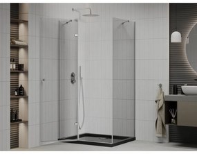 Mexen Roma sprchový kout s otočnými dveřmi 120 x 80 cm, Průhledné, Chromovaná + sprchová vanička Flat, Černá - 854-120-080-01-00