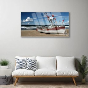 akrylový obraz Moře Pláž Loďka Krajina 100x50 cm