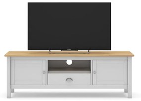 Bílý/přírodní TV stolek z borovicového dřeva 158x53 cm Misti – Marckeric
